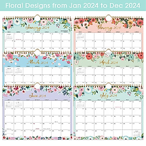2024 Wall Calendar - 2024 Calendar, 12-Month Calendar 2024, 11" x 8.5", Twin-Wire Binding + Hanging Hook + Thick Paper + Unruled Blocks with Julian Dates - Floral