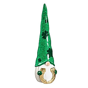 Evergreen 13" H Ceramic St. Patrick's Gnome Garden Statuary, Man Gnome