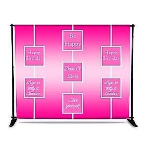 BannerBuzz Happy Birthday Age is Only a Number Step and Repeat Banner, Graphic with Hardware, 11 oz. PVC Flex, 720 DPI Eco-Solvent Printing, for Events and Parties, Photography Background (8'W x 6'H)