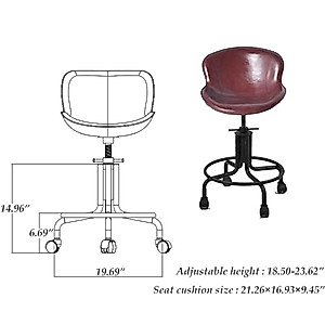 Topower Antique Industrial Design Metal Adjustable Height Kitchen Dining Breakfast Chair Industrial Style Bar Stool Fully Welded Maroon PU Leather Seat