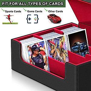 Card Deck Case for Trading Cards，Card Storage Box Holds 1800+ Single Sleeved Cards,PU Leather Magnetic Closure Commander Card Boxes Magic Card Holders Fit for Game Cards and Sport Cards (Black&Red)