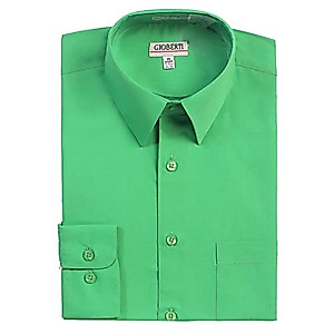 Gioberti Men's Long Sleeve Solid Dress Shirt, Green, Small, Sleeve 33-34