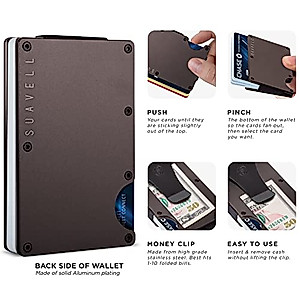 Suavell Slim Metal Wallet for Men - Minimalist Modern Wallet - RFID Card Holder w Money Clip - Thin, Smart Wallet - Front Pocket Wallet - Aluminum Credit Card Holder (Bronze Element 2.0)