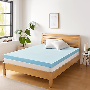 Subrtex 4 Inch Memory Foam Mattress Topper Mattress Pad Ventilated Gel Infused Bed Foam Topper for Pressure Relieving, CertiPUR-US Certified, Queen, Blue