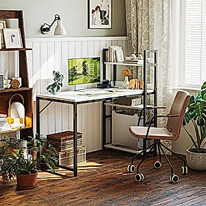 CubiCubi Computer Desk 47 inch with Storage Shelves Study Writing Table for Home Office,Modern Simple Style,White