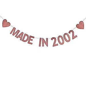 XIAOLUOLY Rose Gold Glitter Banner,Pre-Strung,Funny 21st Birthday Party Decorations Bunting Sign Backdrops,Made In 2002