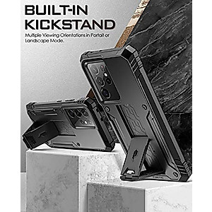 Poetic Revolution Case for Samsung Galaxy S21 Ultra 5G 6.8 inch, Built-in Screen Protector Work with Fingerprint ID, Full Body Rugged Shockproof Protective Cover Case with Kickstand, Black