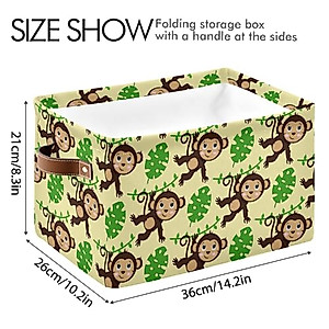 Monkey Leaves Storage Basket Bins Foldable Decorative Storage Box Laundry Hamper Baskte Storage for Playroom Living Bed Room Office Clothes Nursery,1 pcs