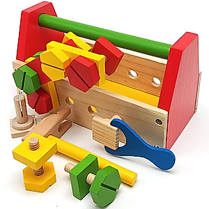 GeekHouse Tool Kit for Kids, Wooden Tool Set for Toddlers, Construction Tool Box Toy for Age 3+ Year Olds