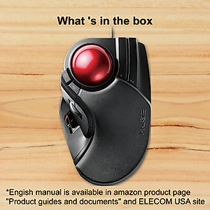 ELECOM HUGE Trackball Mouse, Wired, Finger-Operated, 8-Button Function, Palm Rest Attached, 52mm Smooth Red Ball Windows11, macOS (M-HT1URBK)