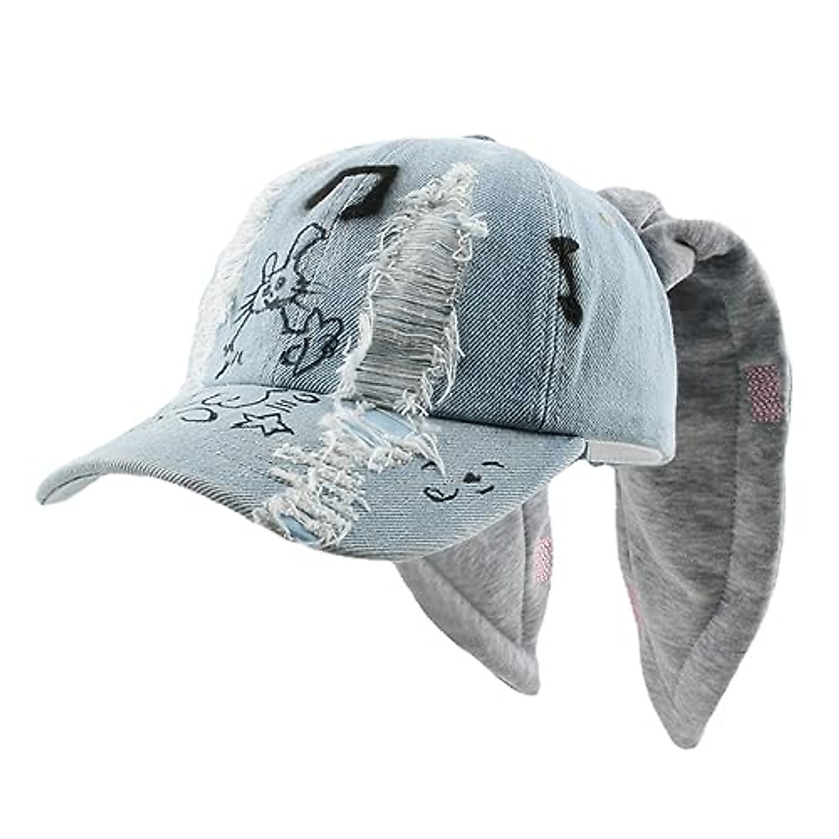 OMLAMP Y2k Hats New Jeans Bunny Ears Hat Kpop Outfits for Women Woman's Baseball Cap Hip-hop Beanies Grunge Girl Caps (Music Bunny,One Size)