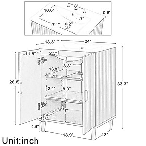Tomkate 24 Inch Bathroom Vanities with Sink, Freestanding Bathroom Vanity with Ceramic Single Sink Combo, Modern Undermount Bathroom Sink Cabinet with Two Doors, Adjustable Shelves (Rosy)