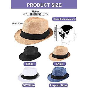 4 Pieces Straw Hats for Men Women Summer Panama Short Brim Hat with Black Band (Retro Style)