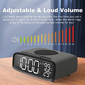 U-Trak Digital Alarm Clock with 15W Wireless Charging, Bedside Alarm Clock with USB Port, Bluetooth Speaker Alarm Clock with Dual Alarm, Adjustable Volume, Dimmer, Temperature, Night Light for Bedroom