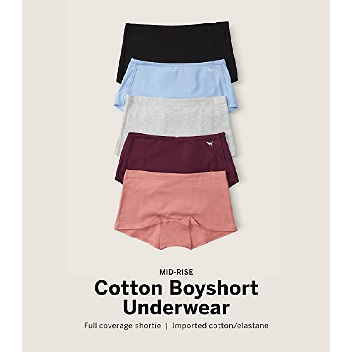 Victoria's Secret PINK Women's Cotton Boyshort Underwear, Panties for Women, Neutral, (S)