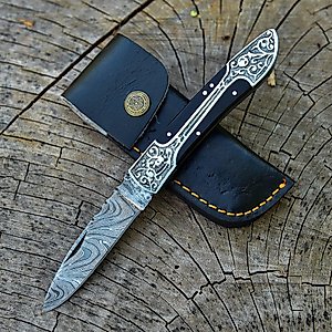 Tbp Forged Damascus Hunting Knife For Fishing Skinning Outdoor Edc Camp Handmade Damascus Steel Survival Bowie Knife With Vertical Belt Loop Sheath 10 Inch Fixed Blade Belt Knife For Camping, Bushcraft Ergonomic Walnut Wood Handle Cool Knives For Men (Fol