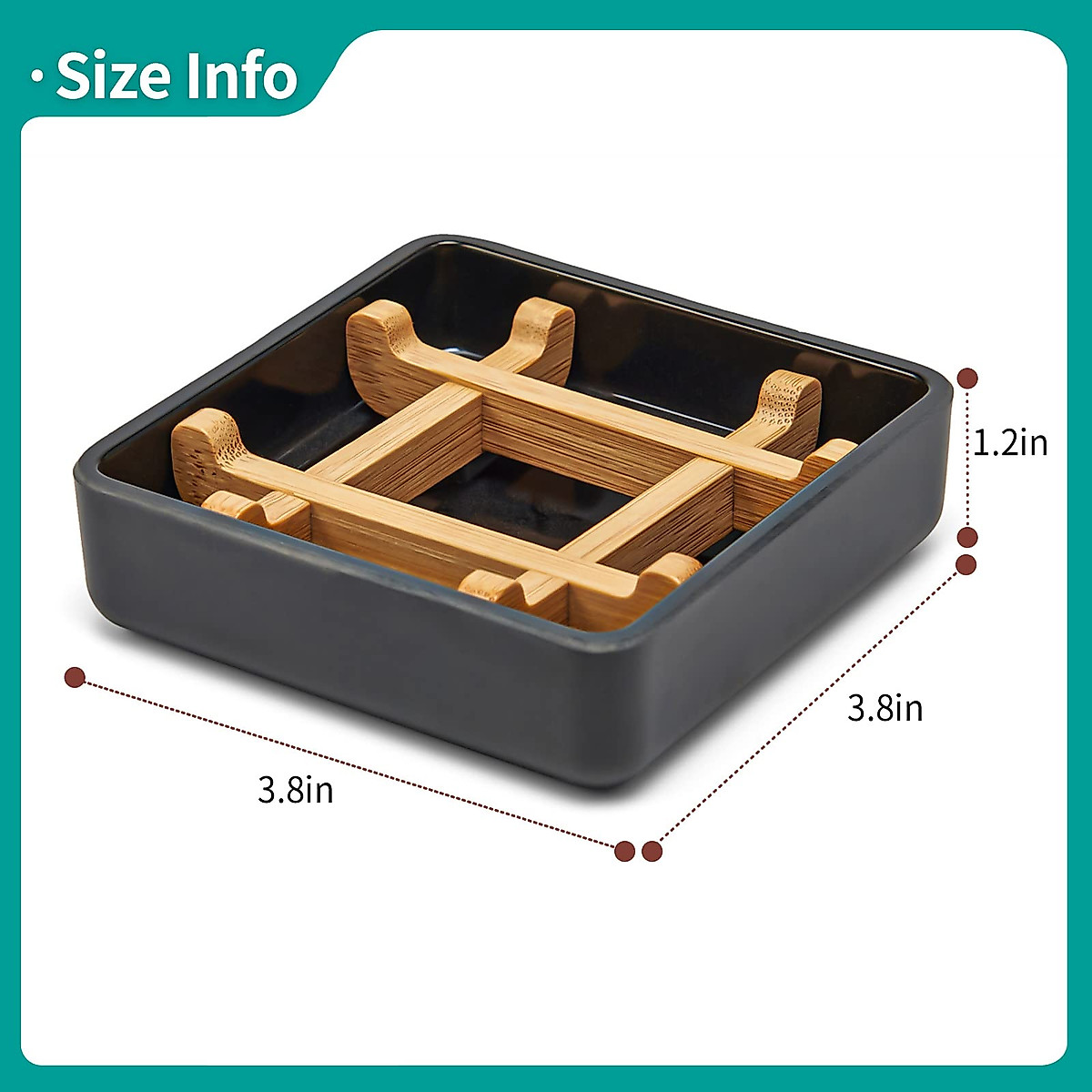 Wooden Bamboo Square Soap Dishes for Bar Soap Holder for Shower with Drain for Bathroom Small Soap Dish Detachable（Double Pack Right Angle Black）