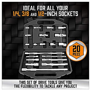 HORUSDY 20-Piece Extension Bar Set, 1/4", 3/8" and 1/2" Drive Socket Extension Set