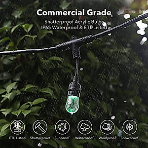 HBN Color Changing String Lights 36ft Smart LED String Lights Outdoor RGBW Patio String Lights Waterproof IP65, 2.4 GHz Wi-Fi&Bluetooth App Control 18 Acrylic Bulbs Work with Alexa Google