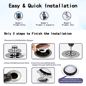 Upgrade Bathtub Stopper with Hair Catcher, Pop Up Tub Drain Stopper, Anti Clogging Bathtub Drain Cover,Replaces Lift and Turn, Tip-Toe and Trip Lever drains for Tub, Easy Install and Clean