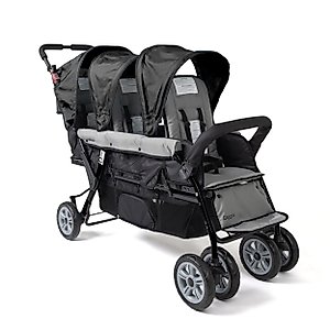 Gaggle by Foundations Compass 3 Seat Stroller | Triple Stroller for Infant and 2 Toddlers | Lightweight Tandem Triple Stroller | Foot Brake | Shock-Absorbing All-Terrain Wheels | Easy Folding | Black