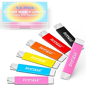 DIYSELF Box Cutters 12 Pack, Utility Knife, Box Cutter Retractable with Razor Blade, Box Opener for Package, Utility Knives for Office, School, Home, Flat Box Cutter for Women, Letter Opener for Mail
