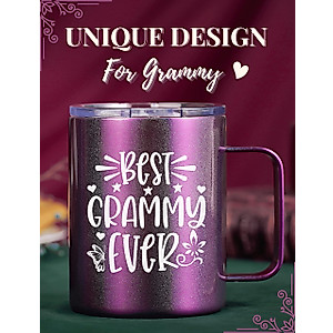Onebttl Grandma Christmas Gifts, Insulated Stainless Steel Coffee Mug with Lid and Handle, Birthday, Mother's Day gifts, Shimmering Purple, (12 oz) Best Grammy Ever, Grammy gifts