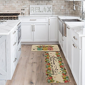 Artoid Mode Vases Flowers Hello Spring Kitchen Mats Set of 2, Home Decor Low-Profile Kitchen Rugs for Floor - 17x29 and 17x47 Inch
