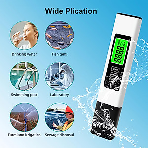 TDS Meter Digital Water Quality Tester,EC Meter & Temperature Meter 4 in 1,for Ro-Rodi System Drinking Water,Water Quality Tester 0-9990 PPM Measuring Range,1 PPM Increments（White）