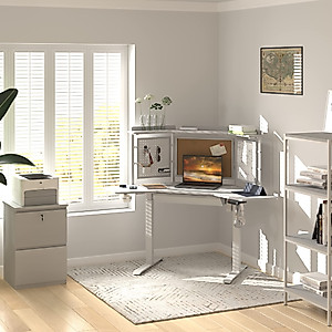 kowo L Shaped Height Adjustable Electric Standing Desk with USB C Hub & Wireless Charger, Sit Stand Corner Desk, Memory Settings, Stand Up Computer Desk Adjustable Table, White