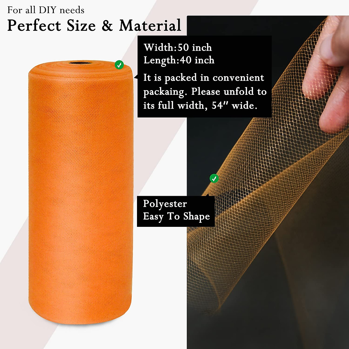 Orange Tulle Fabric Rolls 54 Inch by 40 Yards Tulle Bolt Spool for Wedding Decorations DIY Halloween Tutu Baby Shower Table Skirt Ceiling Decor Birthday Party Craft Supplies