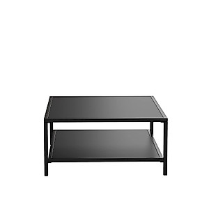 Flash Furniture Metal Indoor/Brock Outdoor Coffee Table with Lower Shelf - Black Steel Coffee Table for Business or Home Use - Modern Square Leg Frame