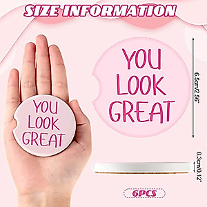 Dingion 6 Pcs Preppy Car Coasters with Finger Notch Aesthetic Cork Base Absorbent Ceramic Coasters Cute Car Drinks Coasters with Anti Slip Cork Base for Auto Accessories