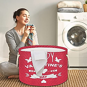 Valentines Day Pattern (2) Large Round Baskets for Storage Laundry Baskets with Handles Blanket Storage Basket for Bathroom Shelves Bins for Organizing Nursery Hamper Girl Boy