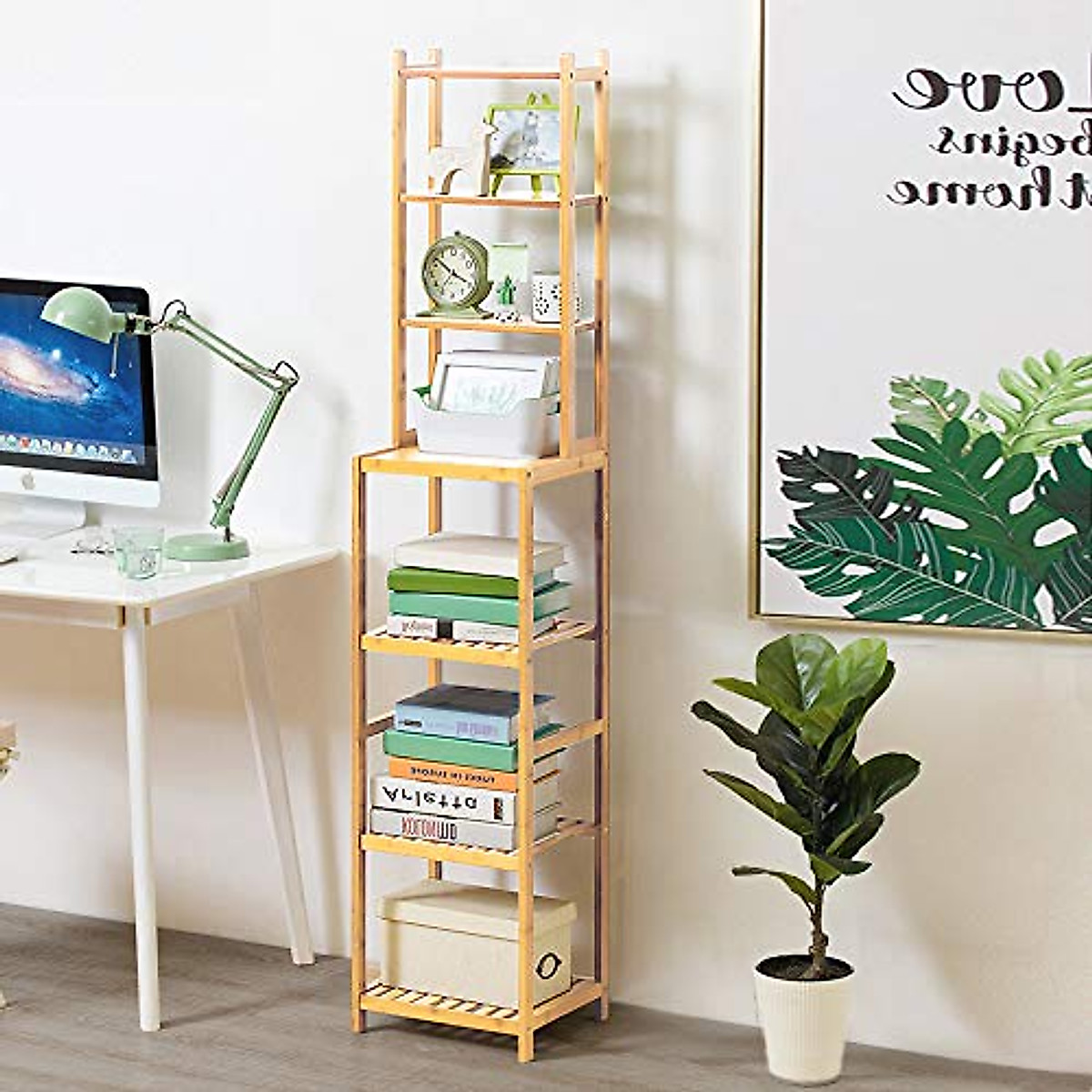 URFORESTIC 7-Tier Bamboo Bathroom Shelf, Narrow Space Shelf for Small Space, Multifunctional Storage Rack, Wood Corner Rack, for Kitchen, Livingroom, Bedroom, Hallway(Natural)