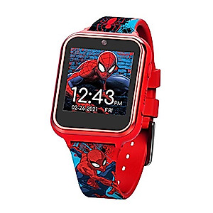 Accutime Kids Marvel Spider-Man Red Educational Touchscreen Smart Watch Toy for Boys, Girls, Toddlers - Selfie Cam, Learning Games, Alarm, Calculator, Pedometer, and More (Model: SPD4588AZ)