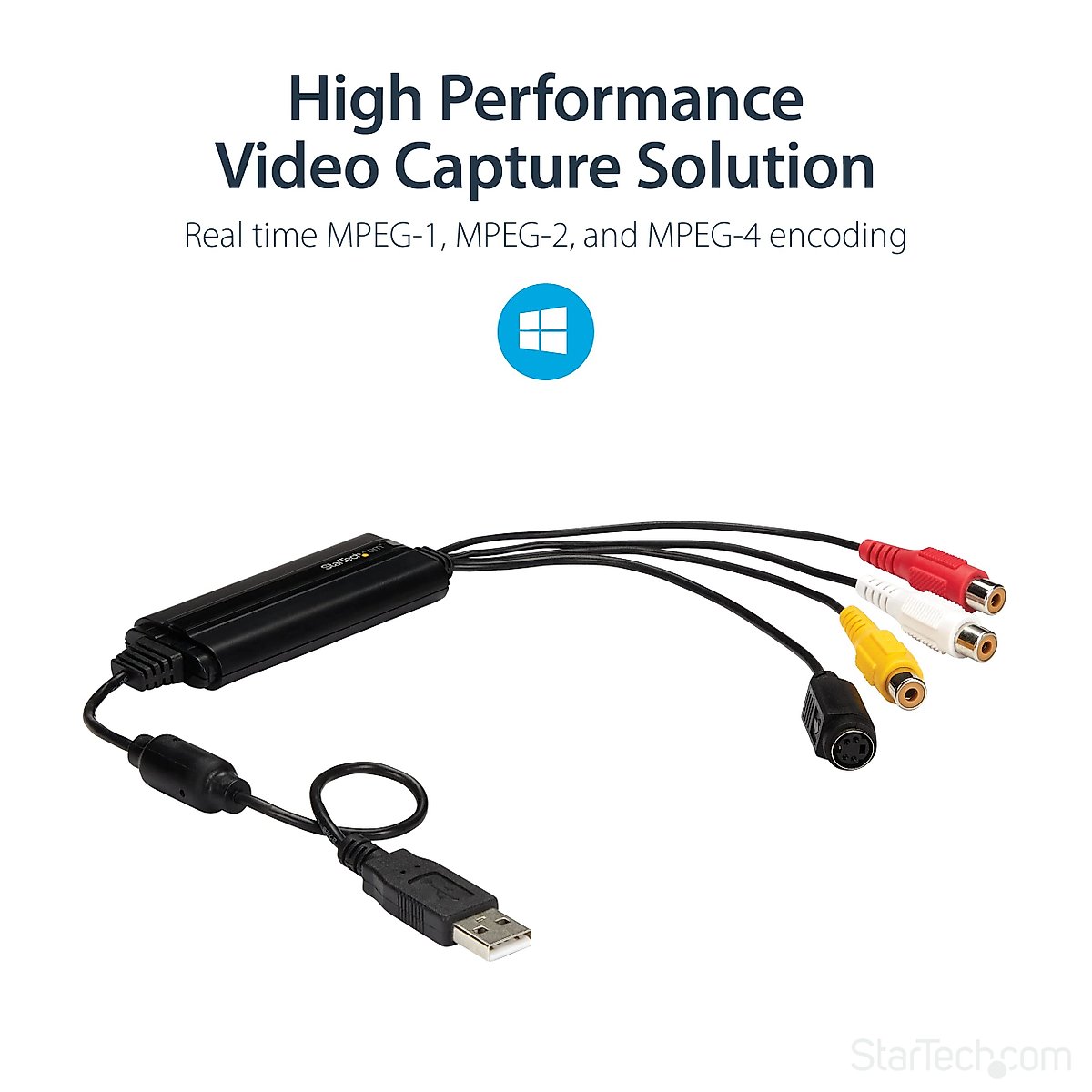 StarTech.com USB Video Capture Adapter Cable - S-Video/Composite to USB 2.0 SD Video Capture Device Cable - Twain Support - Analog to Digital Converter for Media Storage - Windows Only (SVID2USB232)