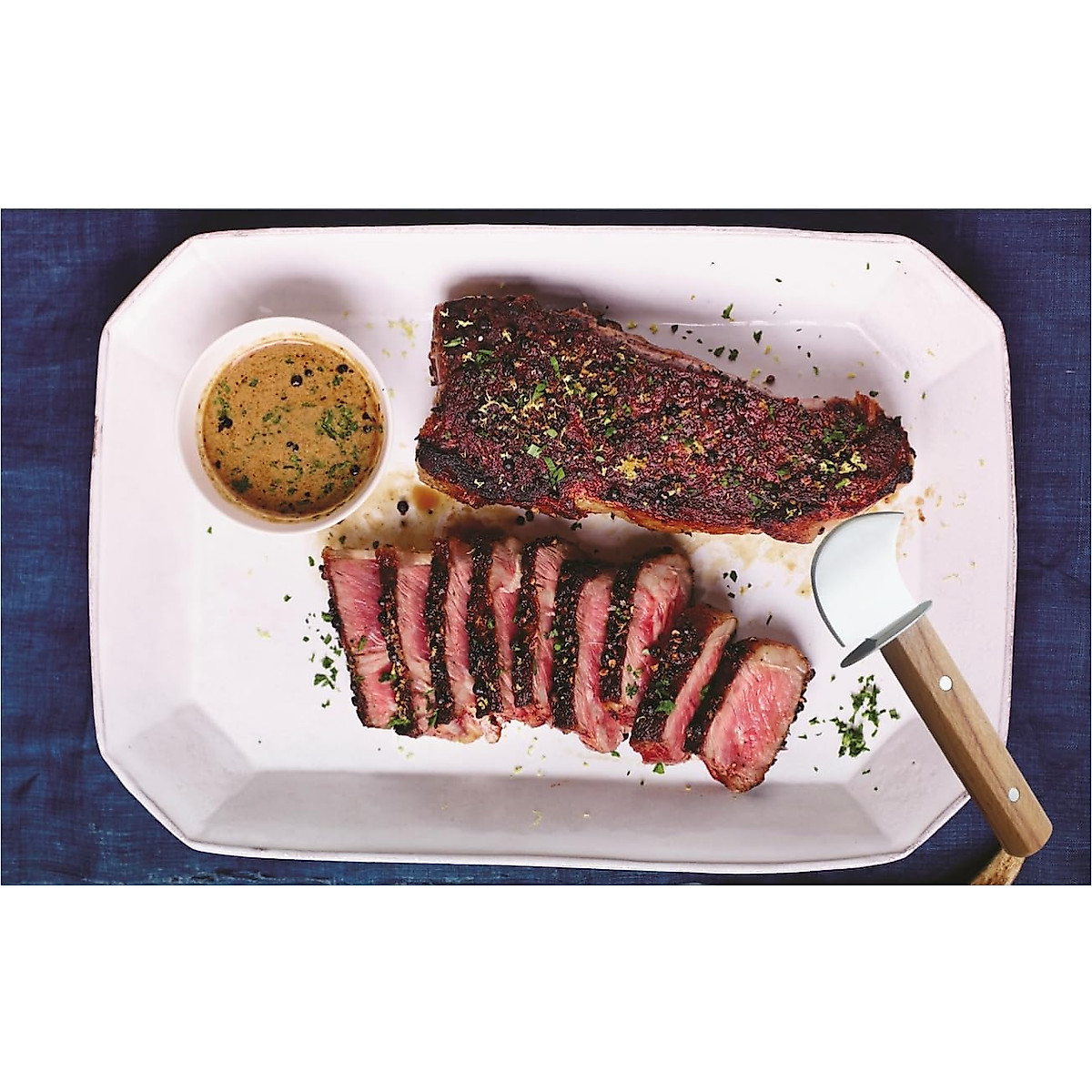 Steak Rocking Knife with Anti-Slip Handle for One-Handed User, Super Sharp Rocker Ulu Knife for Limited Strength Hand Arthritis, Elderly or Pet Owner - Easy Chopping & Slicing for Meat, Veggies