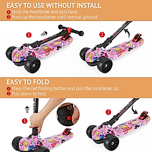 Scooter for Kids Ages 3-12, Foldable & Height Adjustable Kids Scooter with Graffiti Bodywork, Non-Slip Deck and Extra Wide PU Light-up Wheels (200 Lbs Weight Capacity)
