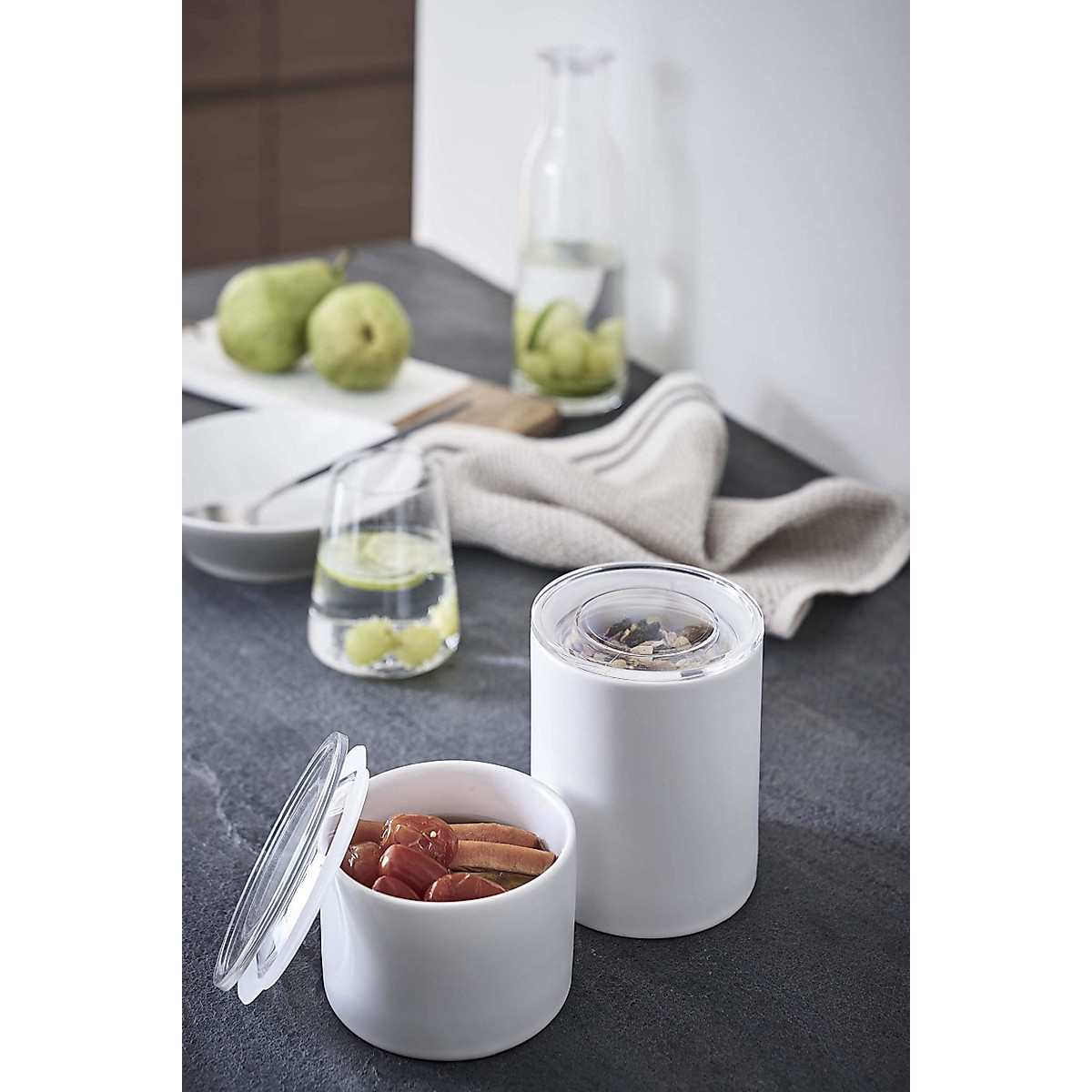 YAMAZAKI Home Tower Ceramic Food Storage Contrainers/Canisters With Airtight Lid - Large - 2.1 Cups, 500 Milliliters
