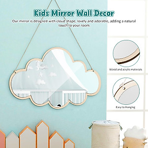 Mirror Cloud Wooden Mirror Cartoon Safety Shatterproof Mirror Wall Sticker Nordic Bedroom Nursery Decoration Mirror