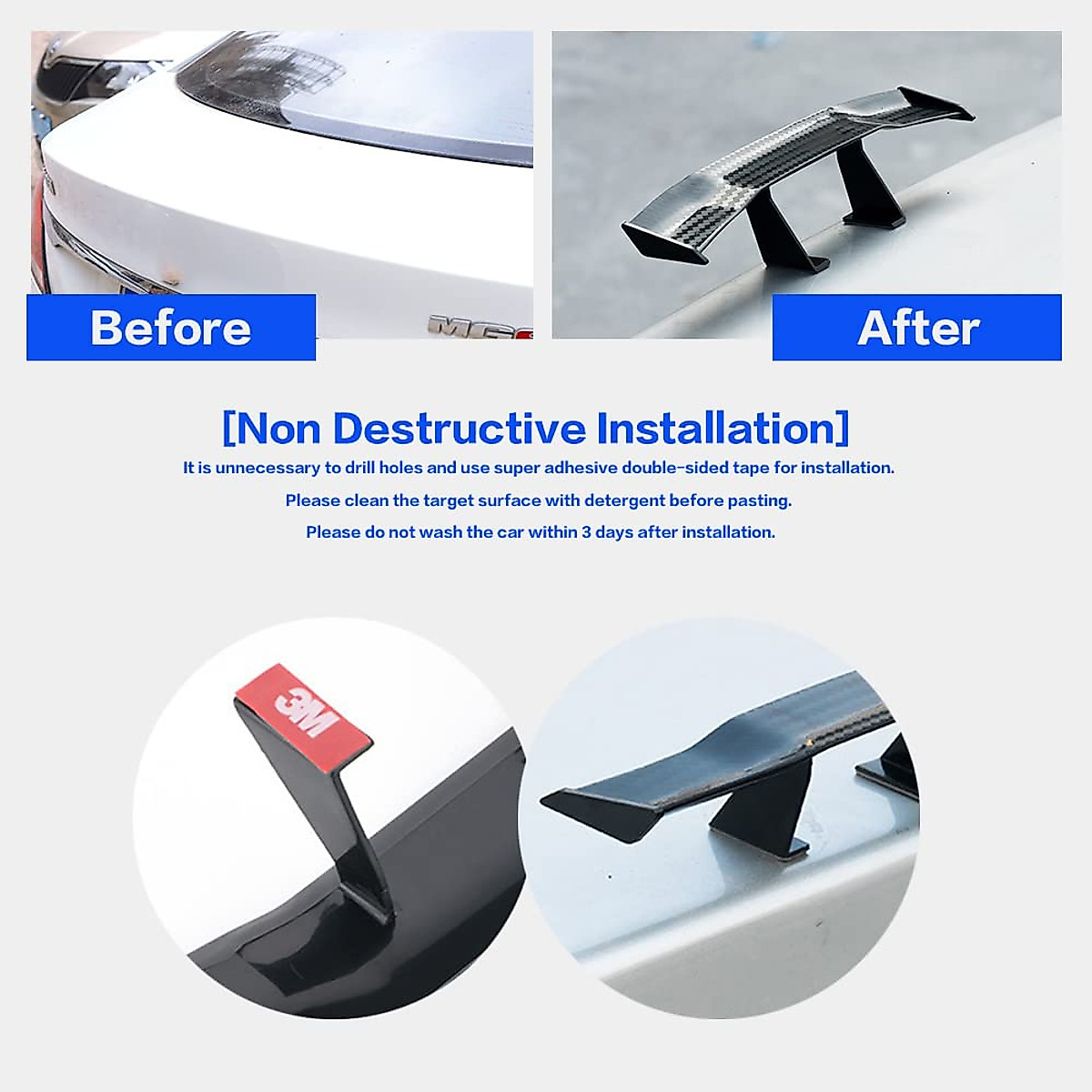 2 PCS Car Mini Spoiler Wing,6.7 Inch Car Tail Wing Mini Auto Carbon Fiber Texture Decoration Without Perforation,Universal Mini Tiny Trunk Spoiler Auto exteriores Rear Tail Wings for Most Cars