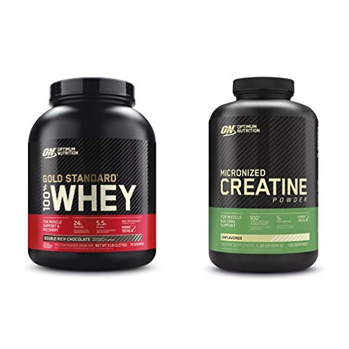 Optimum Nutrition 100% Gold Standard Whey Protein Powder: Double Rich Chocolate (5 Pound) with Micronized Creatine Monohydrate Powder, Unflavored (120 Servings) - Bundle Pack