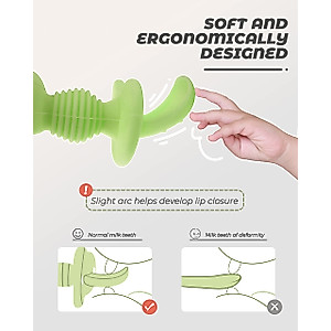 4 Pcs Baby Spoons Self Feeding 6 Months, Silicone Baby Spoons First Stage and Baby Fork, Toddler Utensils for Baby Led Weaning with 2 Cases (Green, Grey)