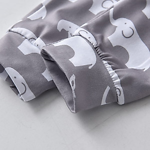 Siracend Newborn Infant Baby Boy Clothes Elephant Print Long Sleeve Bodysuit + Pants + Hat 3 PCS Outfits Set (0-3 months) White