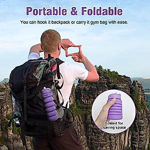 Luuttle Collapsible Water Bottle Reusable Silicone Purple Water Bottles for Travel Sports Gym Camping Hiking 20oz BPA Free