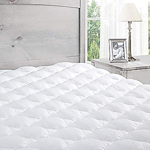 ExceptionalSheets Pillow Top Mattress Pad | Found in Marriott Hotels with Fitted Skirt and 18" Deep Pockets | Supportive Pillowtop Mattress Pad Cover with Additional Layer of Cluster Fiber | Queen
