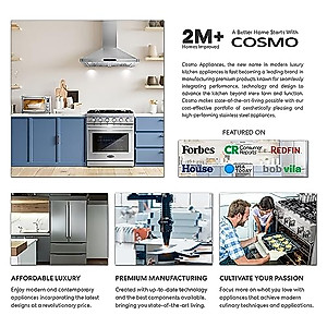 COSMO COS-63ISS75 30 in. Lumin Collection 380 CFM Ducted Island Range Hood, Soft Touch Controls, LED Lights, Stainless Steel