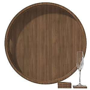 Nunemosk Walnut Wood Serving Tray with Handles 24 Inches Extra Large Round Ottoman Tray for Ottoman Coffee Table, Used in Bedroom, Living Room, Kitchen, Bathroom, Hospital and Outdoors