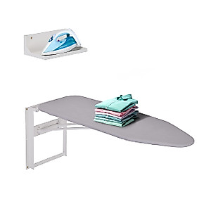 Ivation Wall-Mounted Ironing Board With Storage Shelf, Foldable 36.2” x 12.2”, Fold Down Ironing Station for Home, Apartment &, Easy-Release Lever, Removable Cotton Cover & Dorms, Hardware Included